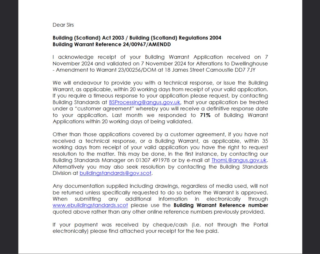 Building Warrant Amendment Submitted - Richard Watterson